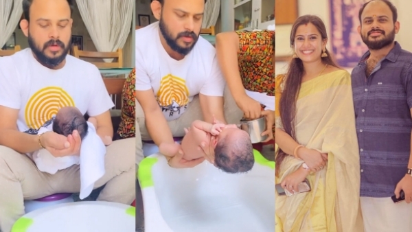 Malayalam Singer Vijay Madhav First Time Bathing His Newborn Baby ...